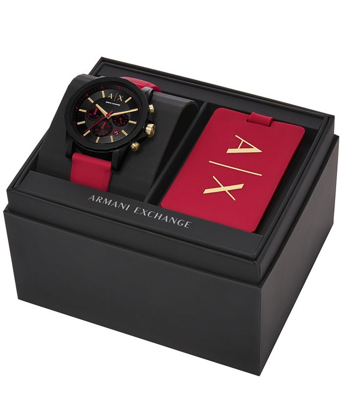 A|X Armani Exchange Men's Outerbanks Chronograph Red Silicone Watch ...