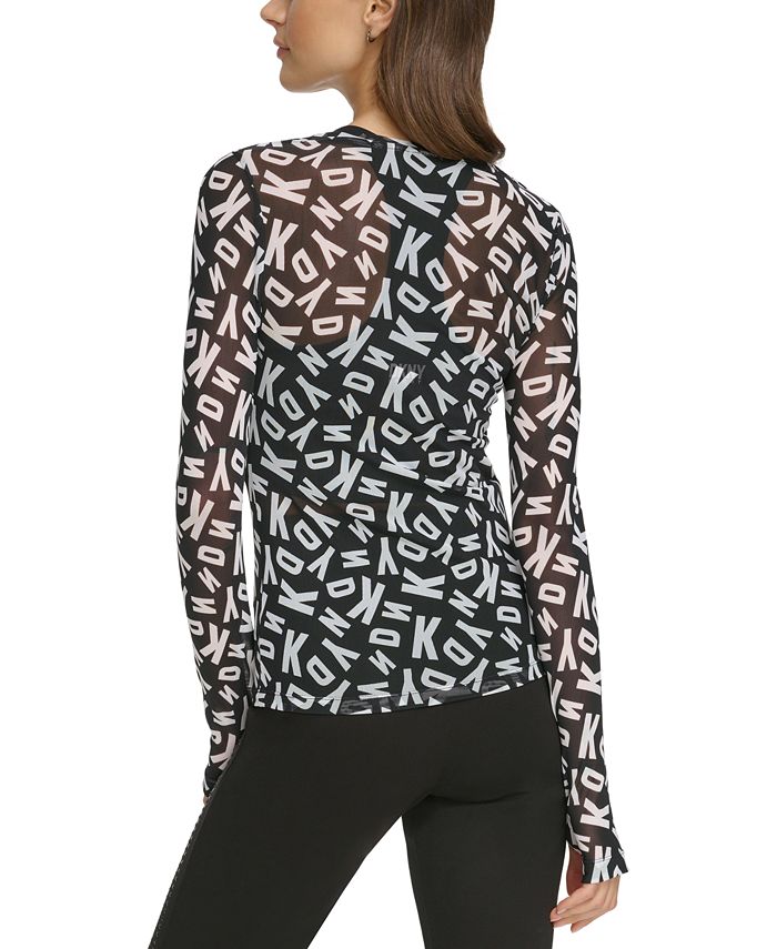 DKNY Women's Scramble Printed Mesh Top - Macy's