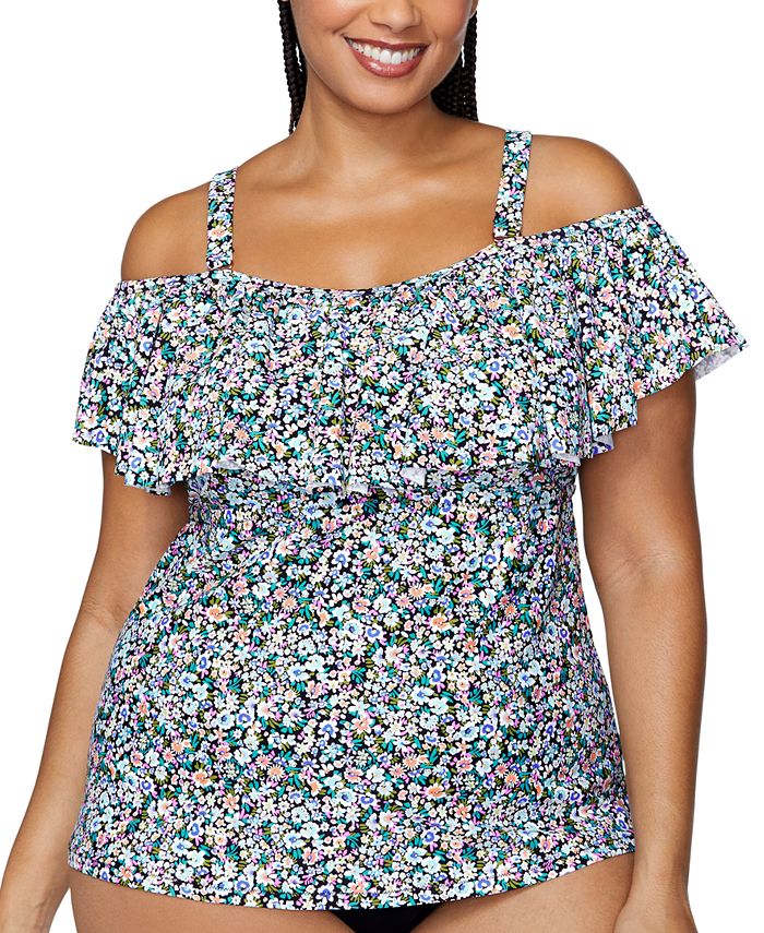 Raisins Curve Trendy Plus Size Tortuga Ruffled Off-The-Shoulder Tankini ...