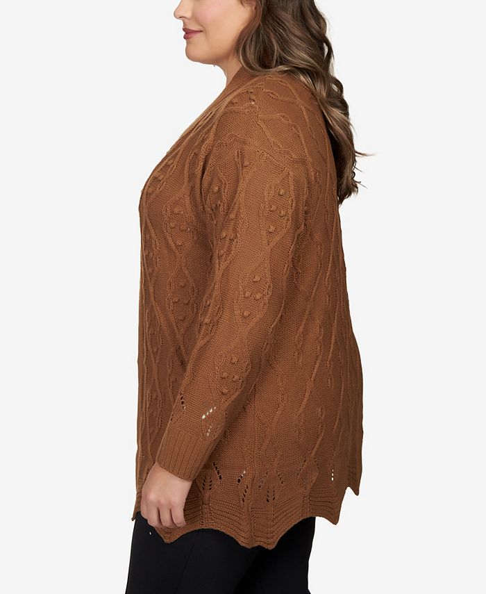 Ruby Rd. Plus Size Solid Textured Zigzag Hem Open Cardigan Sweater - Macy's