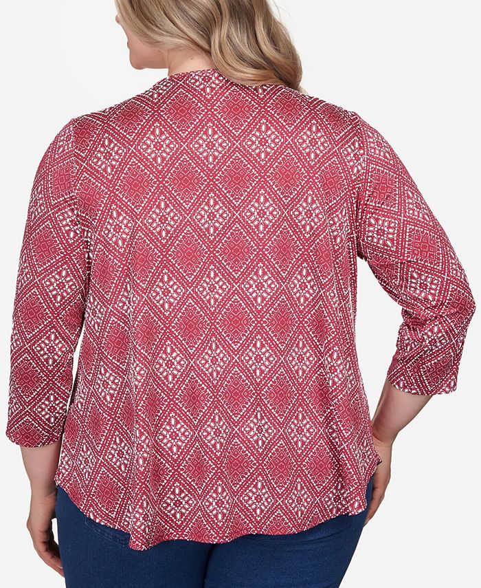Ruby Rd. Plus Size Diamond Puff Print Draped Knit Top - Macy's