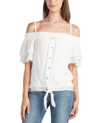 BCX Juniors' Gauze Off-The-Shoulder Flutter-Sleeve Top - Macy's