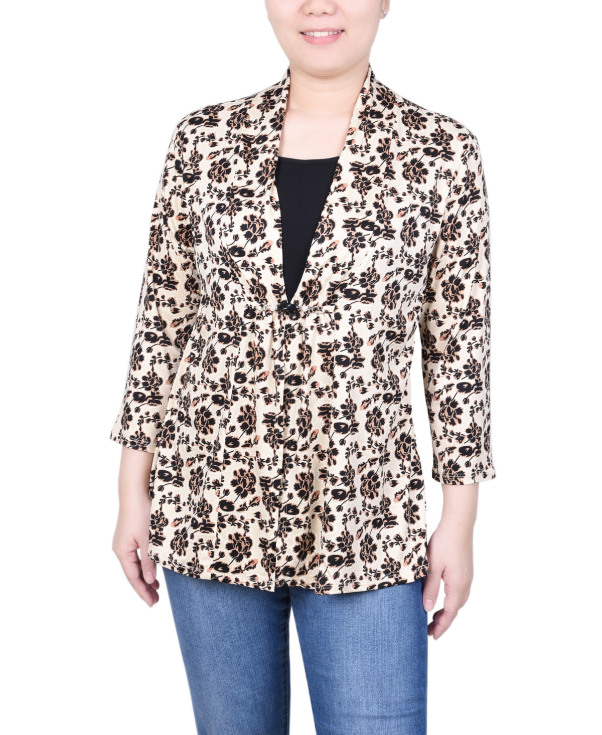 Click here for Ny Collection Petite Puff Print 3/4 Sleeve Two-Fer... prices