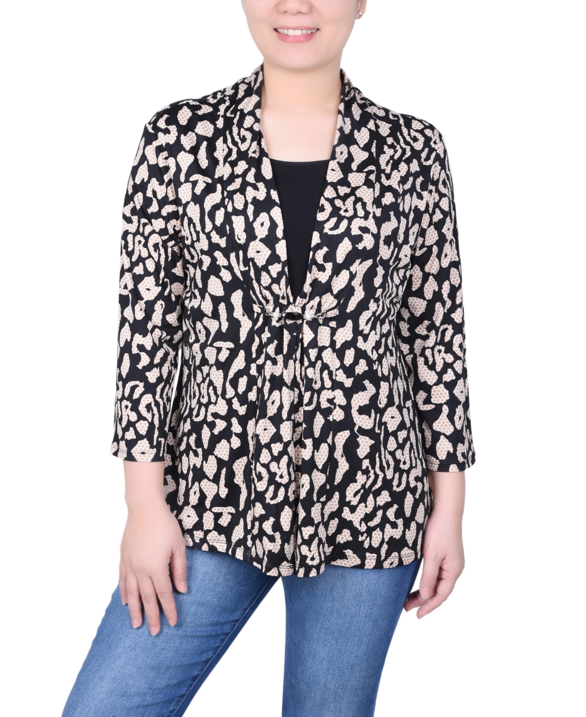 Click here for Ny Collection Petite Puff Print 3/4 Sleeve Two-Fer... prices