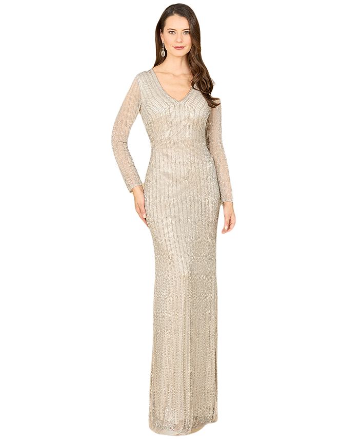 Lara Women's Classic V-Neck Beaded Long Sleeve Gown - Macy's