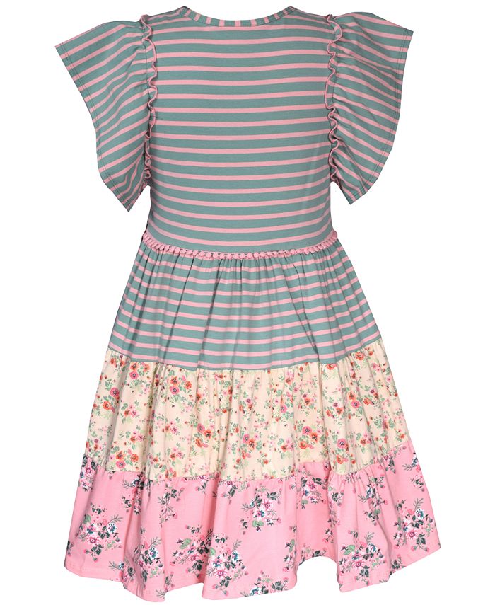 Bonnie Jean Big Girls Flutter Sleeves Mixed Print Knit Tiered Dress ...