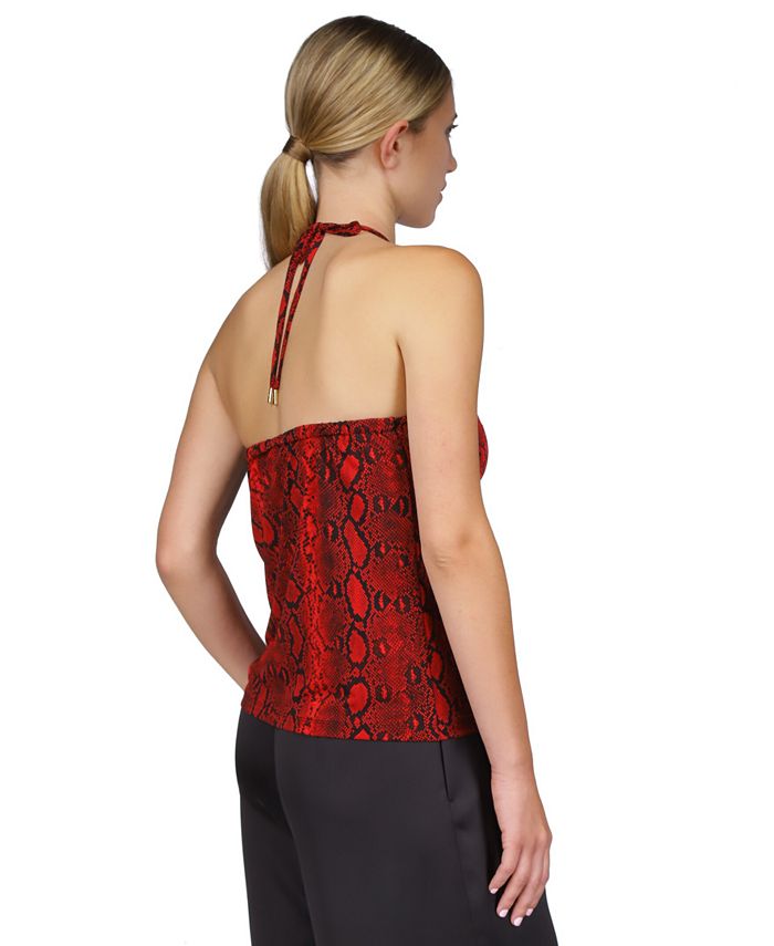Michael Kors Women's Snakeskin-Print Chain-Neck Halter Top - Macy's