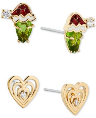 AVA NADRI Gold-Tone 2-Pc. Set Grumpy Santa & Heart Stud Earrings - Macy's