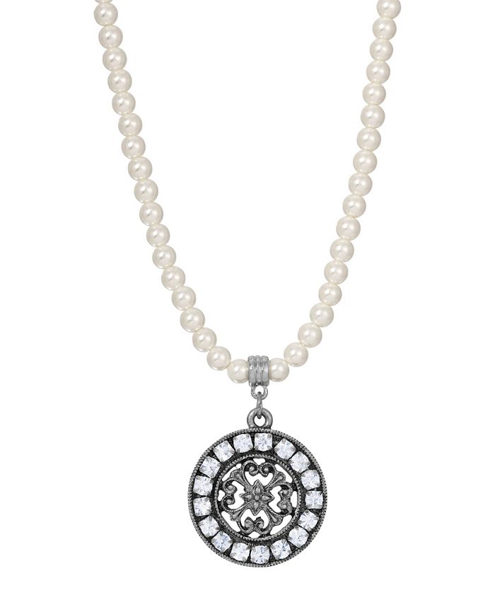 2028 Imitation Pearl Crystal Round Pendant Necklace - Macy's