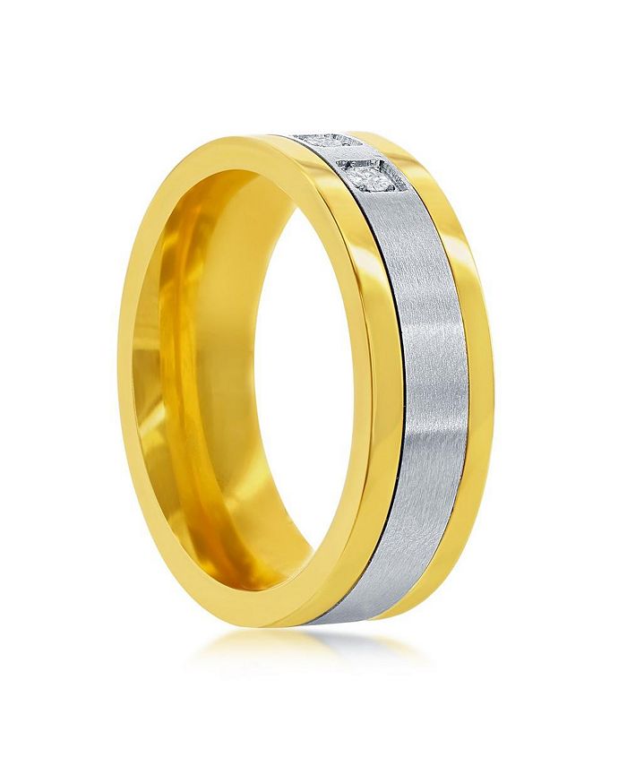 Metallo Stainless Steel CZ Band Ring - Gold & Silver Plated - Macy's