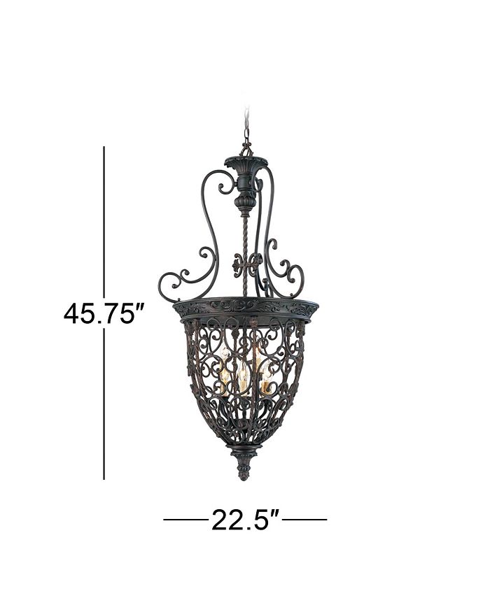 Franklin Iron Works French Scroll Rubbed Bronze Iron Foyer Chandelier ...