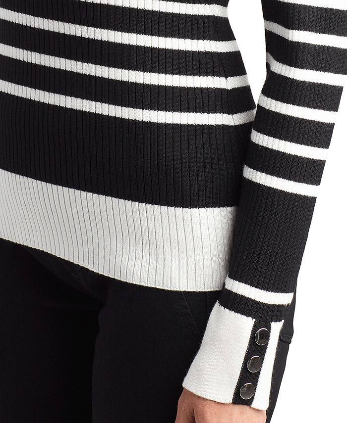 BCX Juniors' Striped Ribbed Button-Cuff Sweater - Macy's