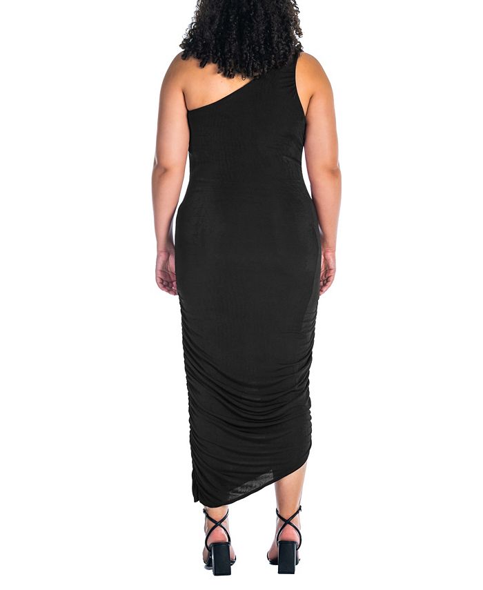 24seven Comfort Apparel Plus Size One Shoulder Ruched Bodycon Dress ...