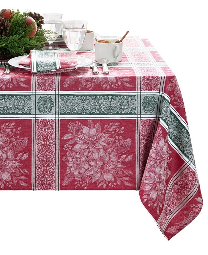 Elrene Poinsettia Plaid Jacquard Plaid Tablecloth, 60" x 120" - Macy's