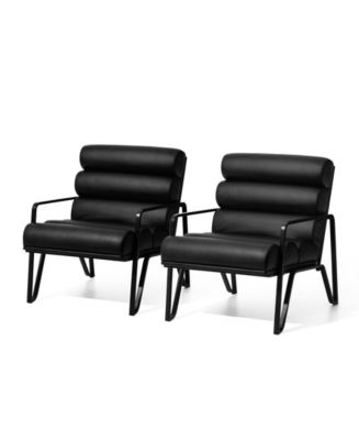 Glitzhome 2-Piece Modern Wavy Leatherette Accent Arm Chairs Set with ...