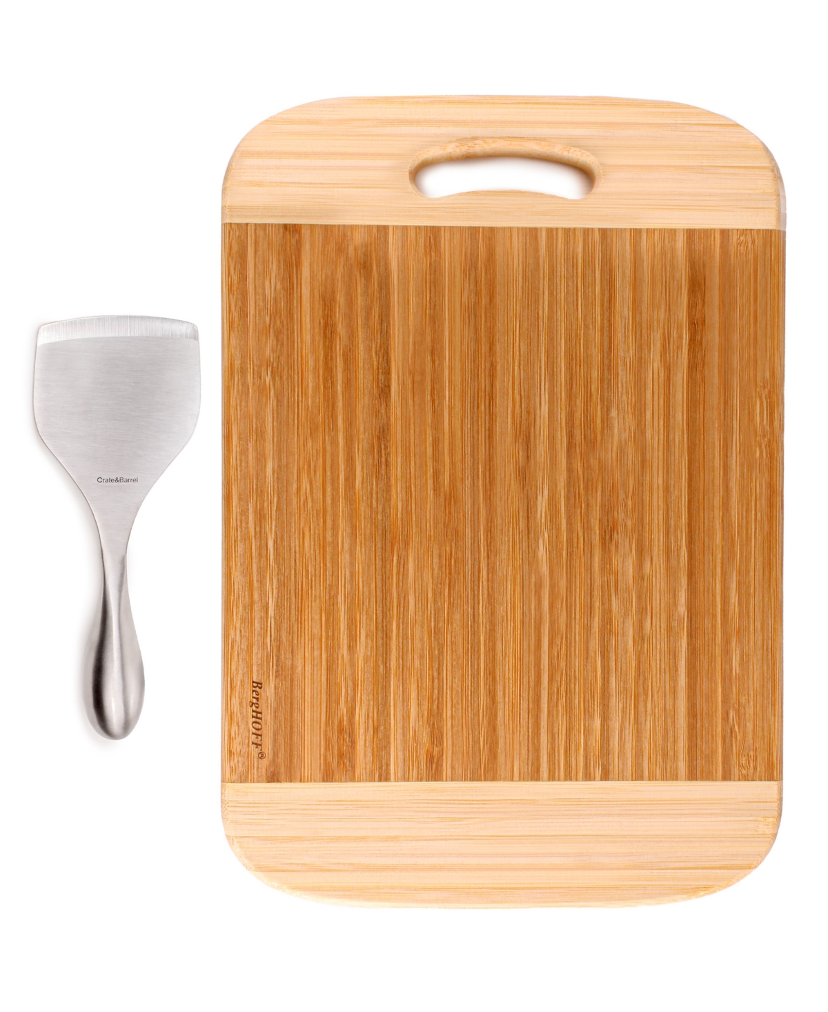 BergHOFF Bamboo 2 Piece Two-Toned Board and Aaron Probyn Cheese Knife Set - Brown