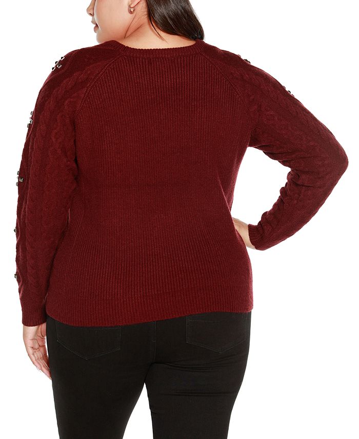 Belldini Black Label Plus Size Embellished Cable Knit Sweater - Macy's