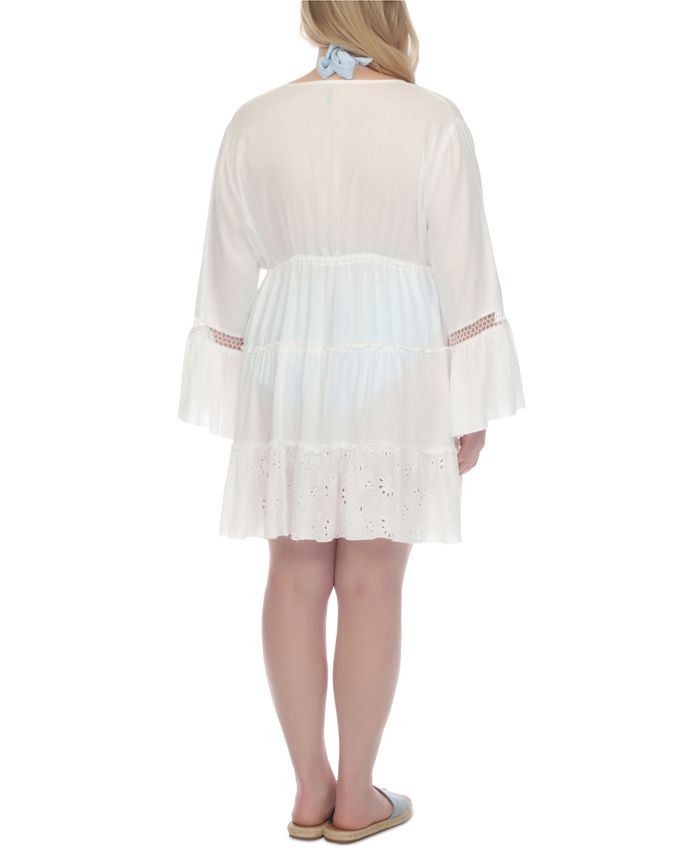 Raviya Plus Size Lace-Inset Eyelet-Flounce Cover-Up - Macy's