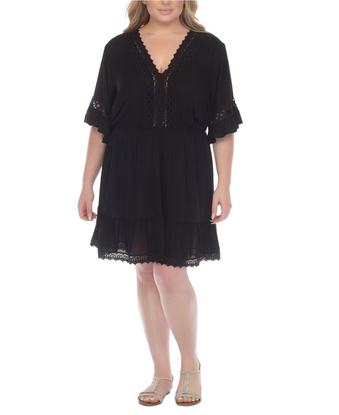 Raviya Plus Size Lace-Inset Mini Cover-Up Dress - Macy's