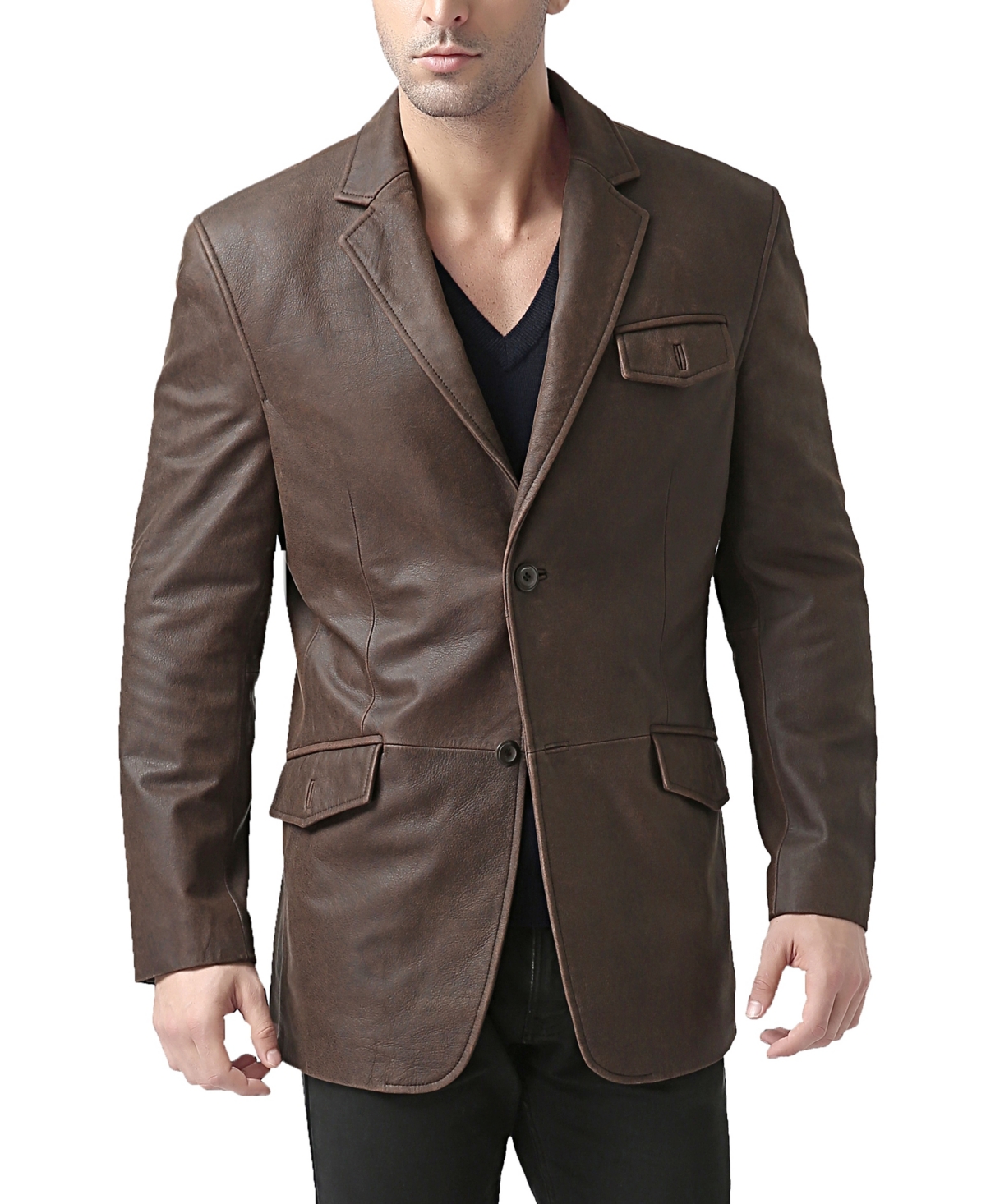 Click here for Bgsd Men Distressed Leather Blazer - Distressed br... prices