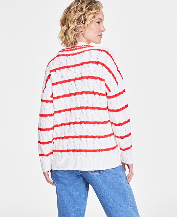 On 34th Women's V-Neck Cable-Knit Rugby Sweater, Created for Macy's ...