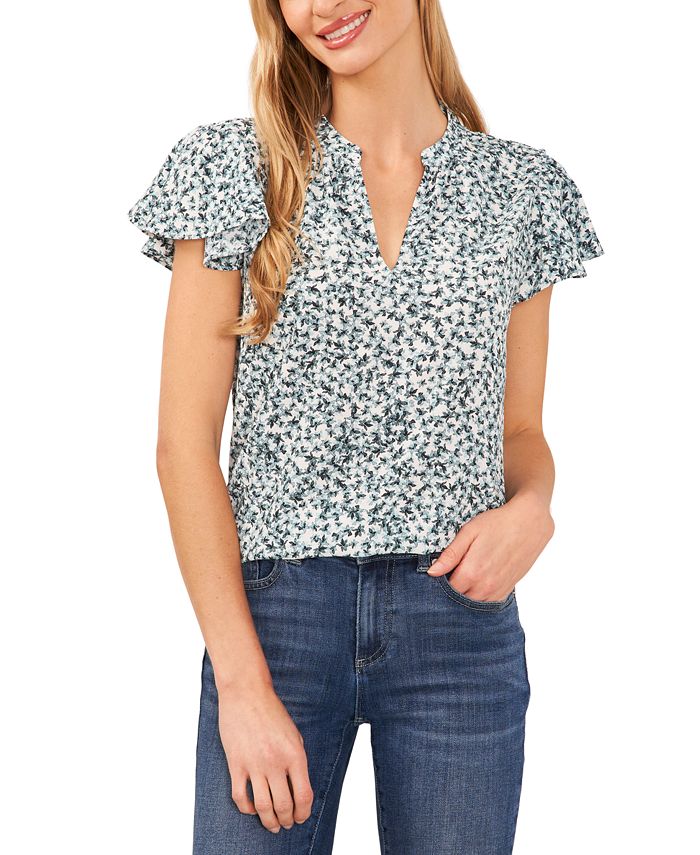 CeCe Women's V-Neck Ruffle-Short-Sleeve Blouse - Macy's