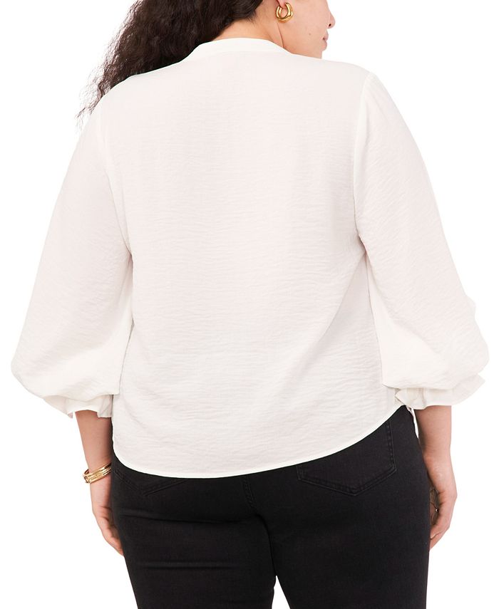 Vince Camuto Plus Size Smocked-Cuff Split-Neck Blouse - Macy's