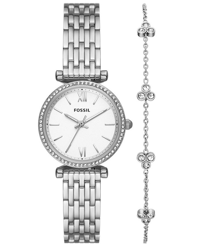 Fossil Women's Carlie Three-Hand Silver-Tone Stainless Steel Watch 28mm ...