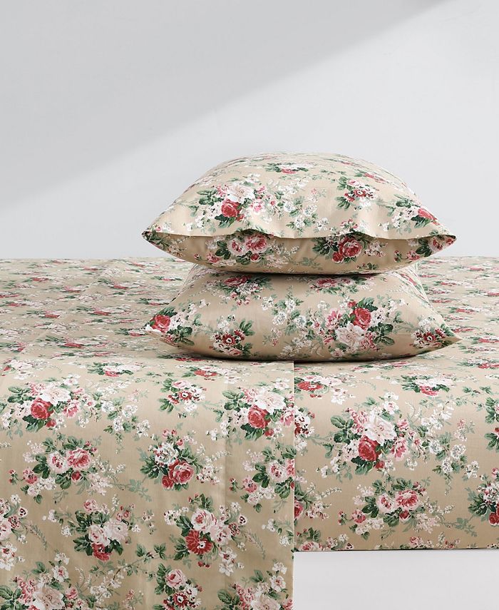 Laura Ashley Cotton Percale 3-Pc. Sheet Set, Twin - Macy's