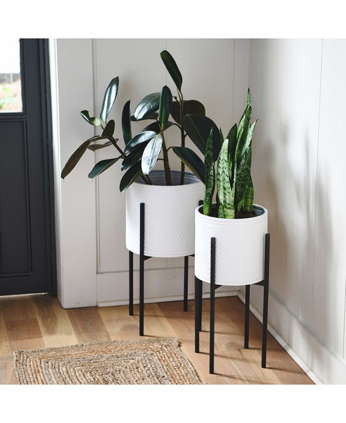 Storied Home Modern Boho Embossed Metal Planters with Stands - Macy's