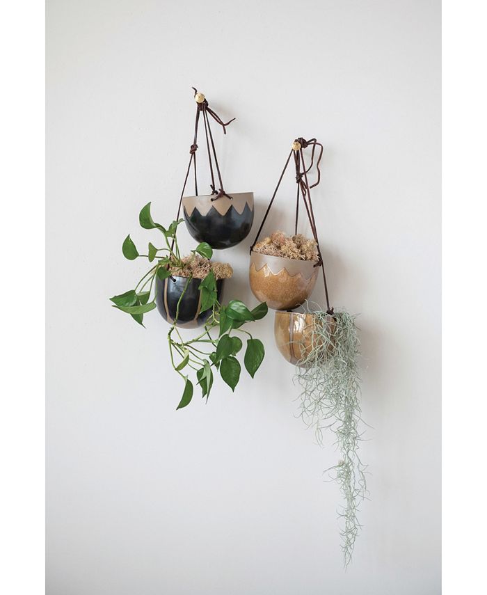 Storied Home Stoneware Hanging Pot with Reactive Glaze, 4 Styles - Macy's