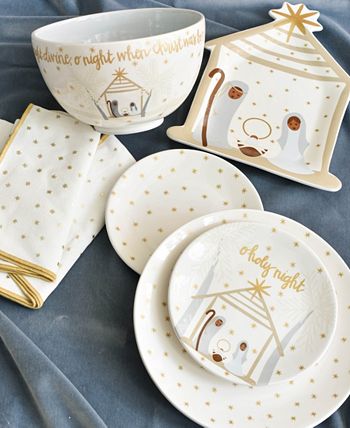 Coton Colors Neutral Nativity Gold Star Dinner Plate - Macy's