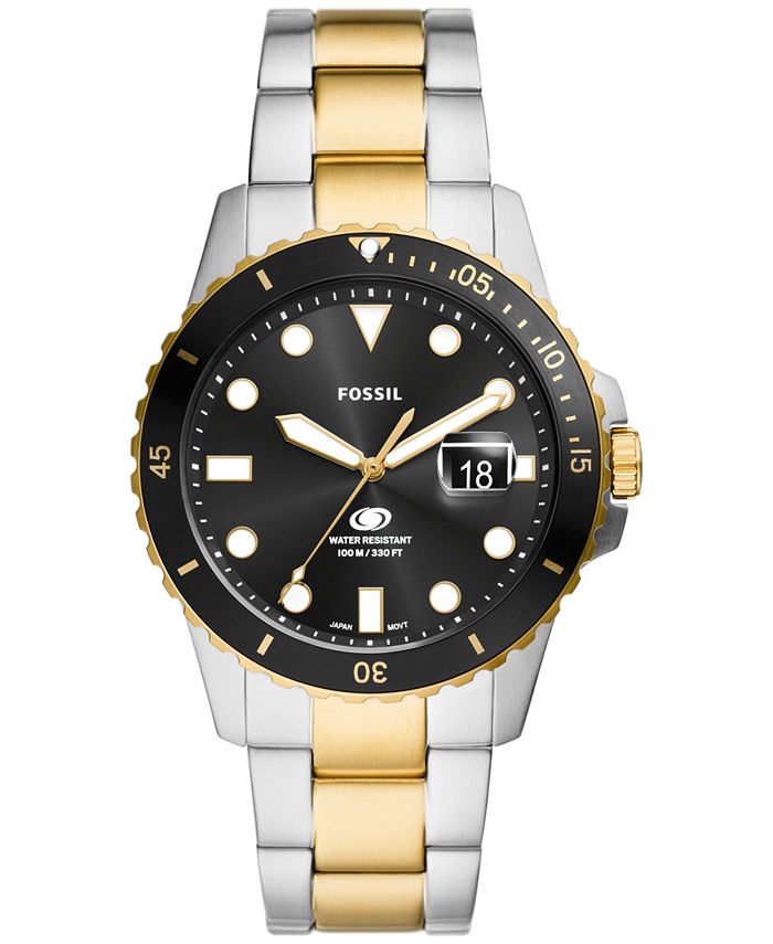 Fossil Men's Blue Dive Three-Hand Date Two-Tone Stainless Steel Watch ...