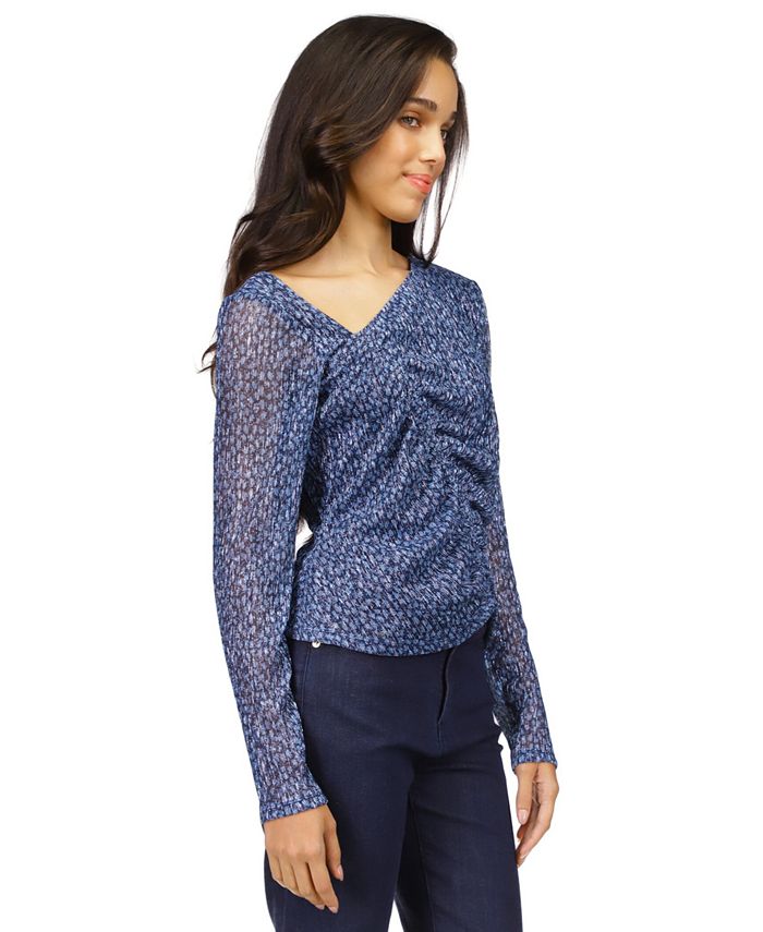 Michael Kors Womens Printed Ruched Top Macys