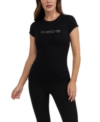 Bebe Women's Short Sleeve Logo T-Shirt with Rhinestones - Macy's