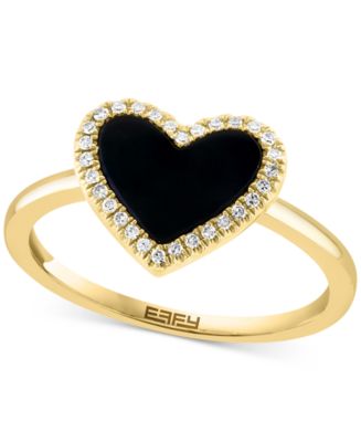 EFFY® Onyx & Diamond (1/10 ct. t.w.) Heart Halo Ring in 14k Gold - Macy's