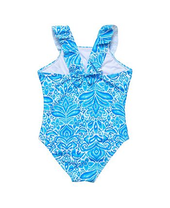 Snapper Rock Santorini Blue Ruffle Shoulder Swimsuit - Macy's
