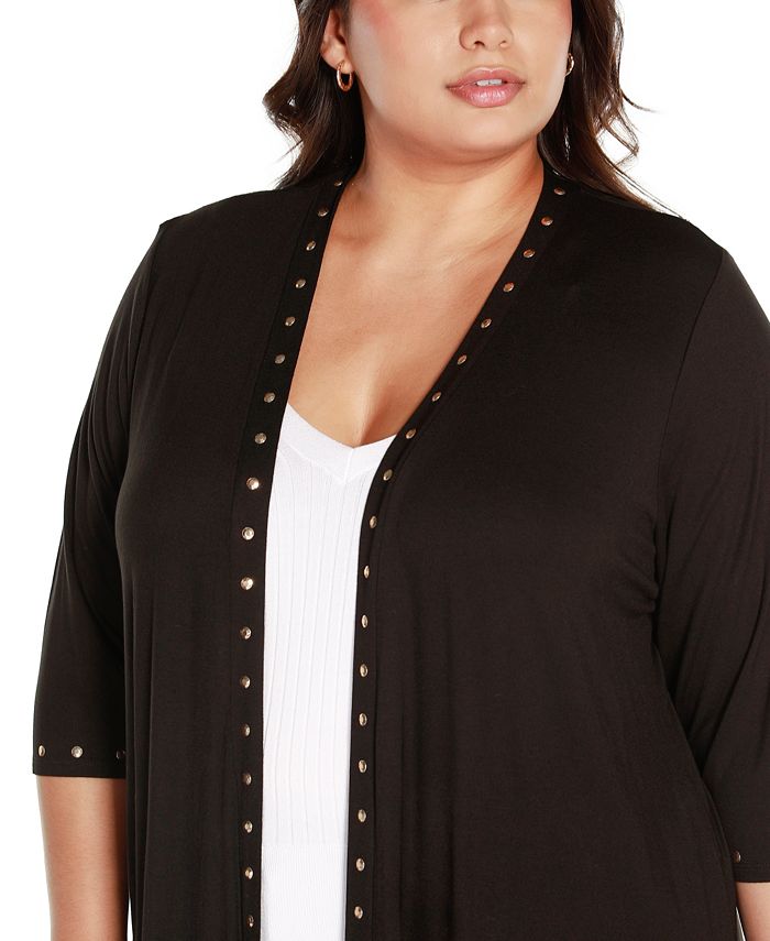 Belldini Plus Size Stud Trim Duster Cardigan Sweater - Macy's