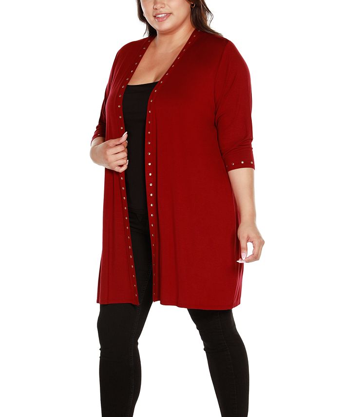Belldini Plus Size Stud Trim Duster Cardigan Sweater - Macy's