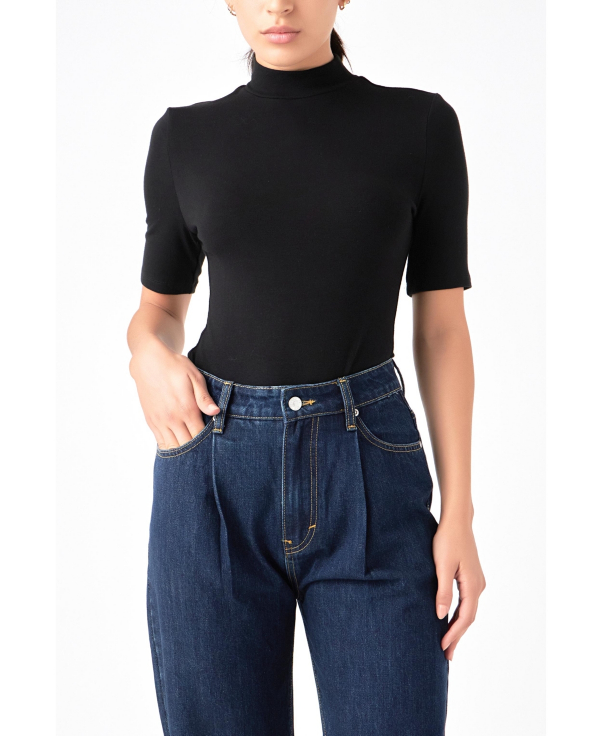 Click here for Womens Soft Mock Neck Bodysuit - Black prices