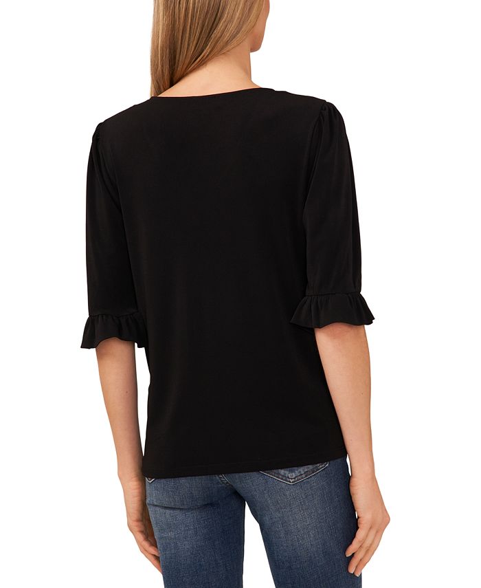CeCe Women's Ruffled-Cuff 3/4 Sleeve V-Neck Top - Macy's