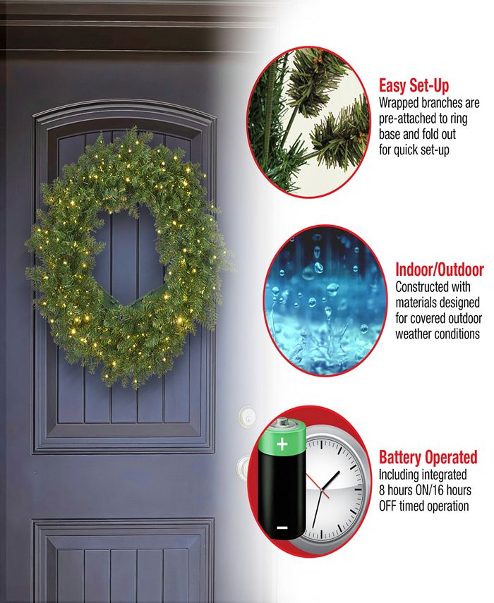 National Tree Company 24" Kingswood Fir Wreath with 250 Battery ...