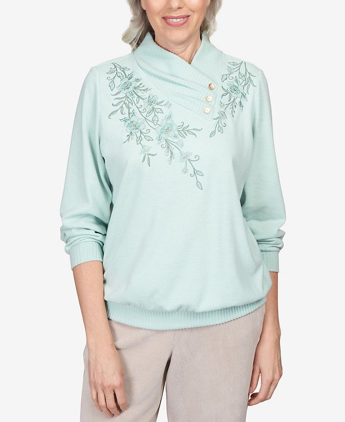 Alfred Dunner Petite St.Moritz Embroidered Envelope Neck Sweatshirt ...