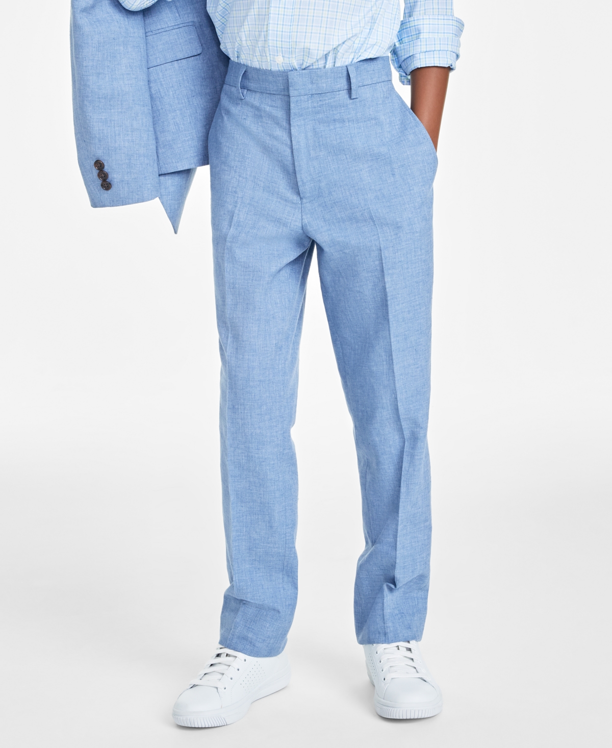 Big Boys Classic Fit Machine Washable Linen Dress Pants - Blue