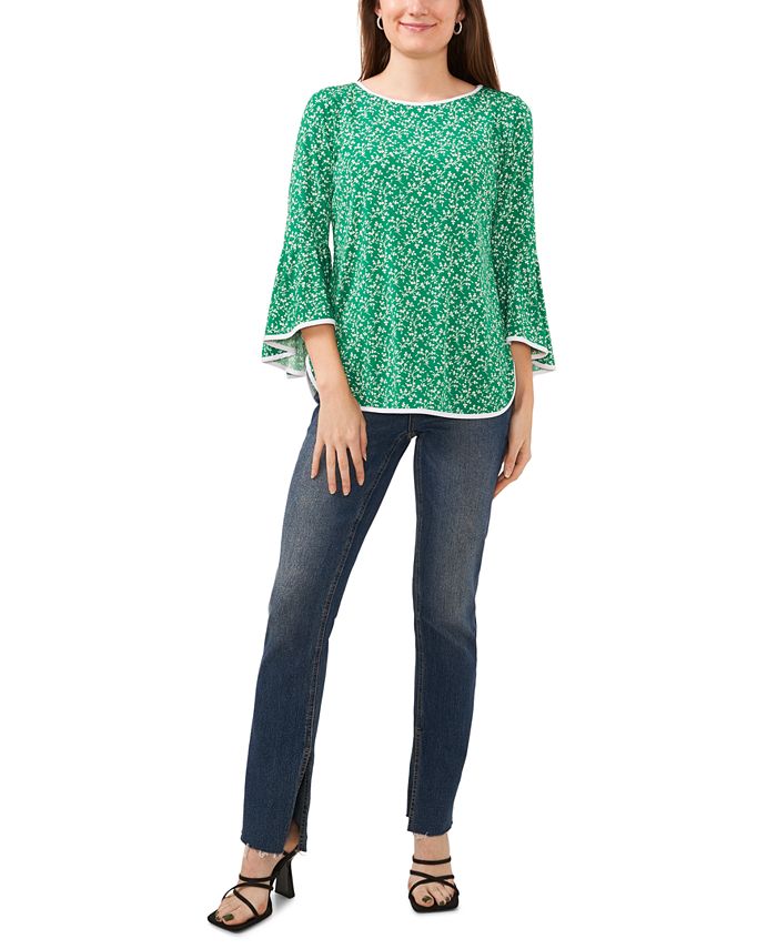 Sam & Jess Petite Contrast-Trim Bell-Sleeve Top - Macy's