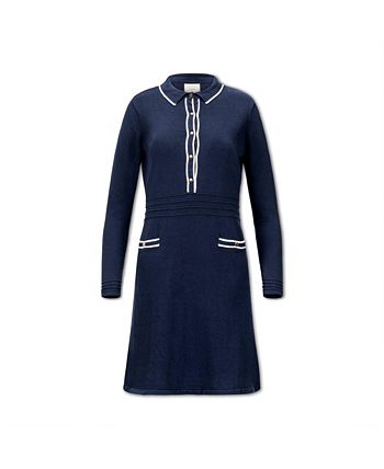 Hope & Henry Women's Long Sleeve Tipped Button Front Sweater Dress - Macy's