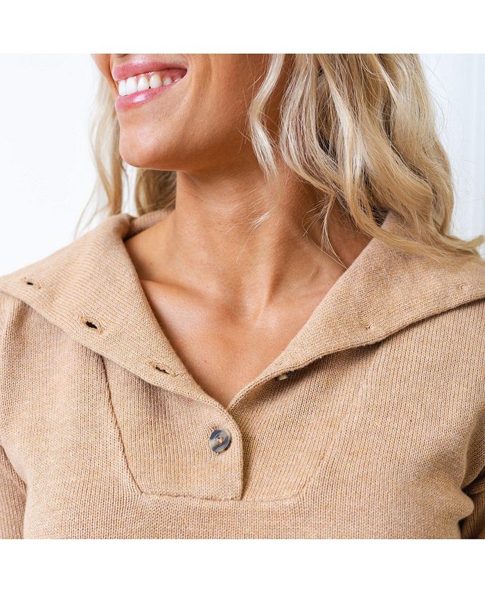 Hope & Henry Women's Long Sleeve Wide Collar Belted Sweater Dress - Macy's