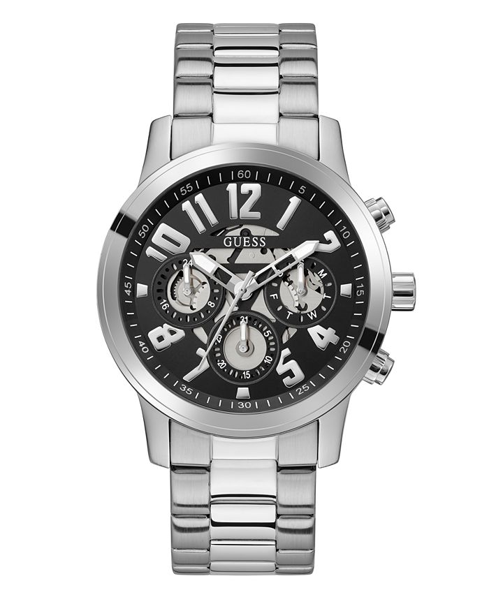 GUESS Men's Multi-Function Silver-Tone Stainless Steel Watch 44mm - Macy's