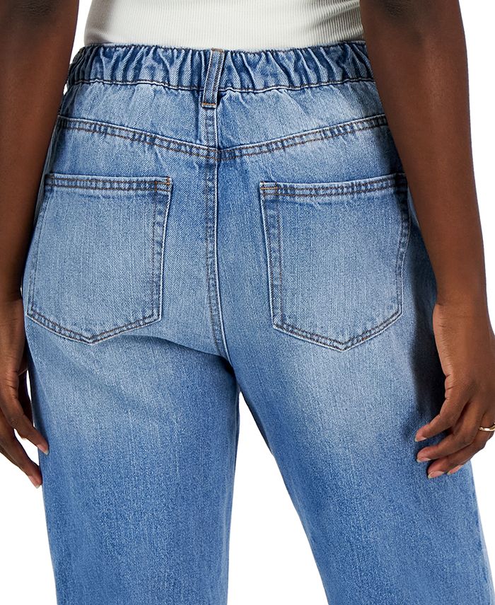 Vanilla Star Juniors' Elastic-Waist Cropped Straight-Leg Jeans - Macy's