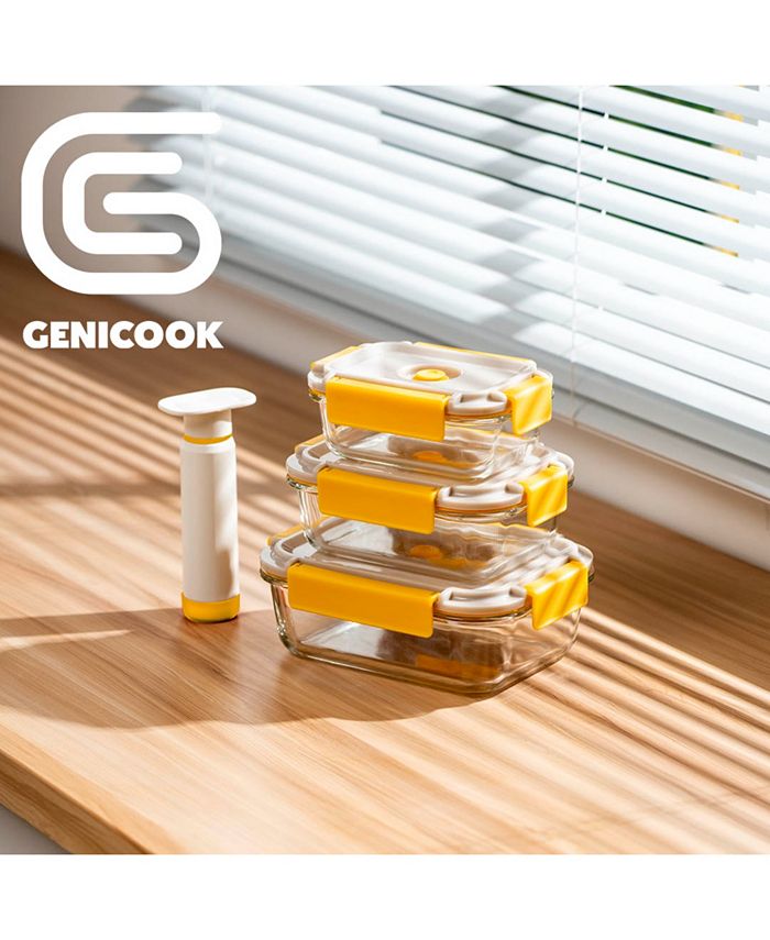 Genicook Geni-fresh Vacuum Sealable Glass Container Manual Pump Set ...